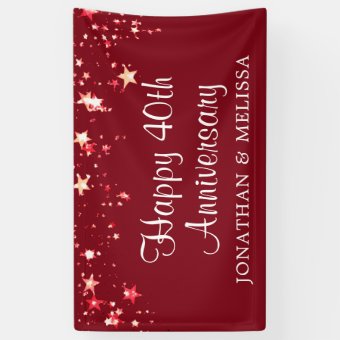 Happy 40th Anniversary Ruby Red Stars Names Banner | Zazzle