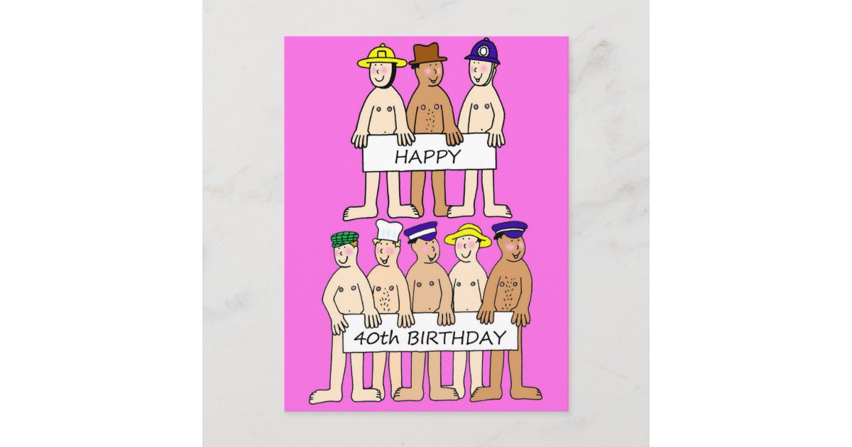 Happy 40th Birthday Cartoon Men with Banners Postcard | Zazzle
