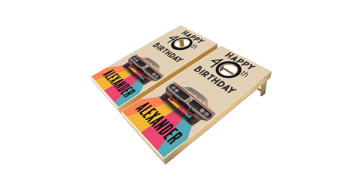 Happy 40th Birthday Customizable Vintage Retro Cornhole Set | Zazzle
