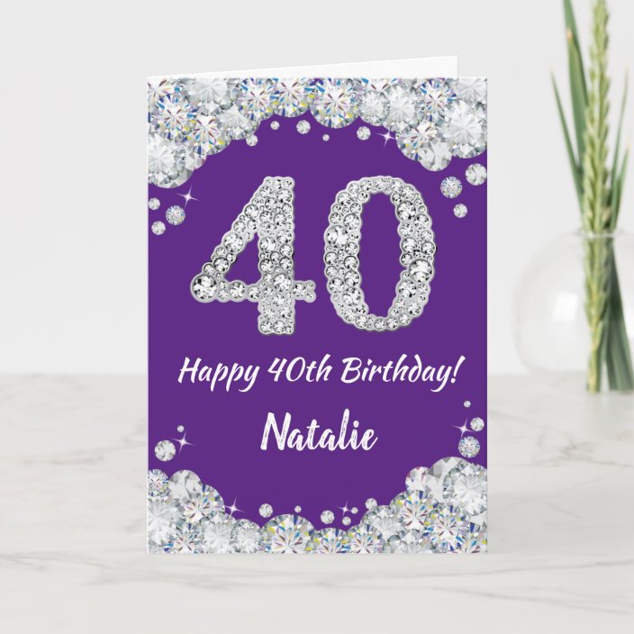 Happy 40th Birthday Purple and Silver Glitter Card | Zazzle.com