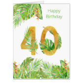 Happy 40th Birthday Tropical Leaf Jumbo Number 40 Card | Zazzle