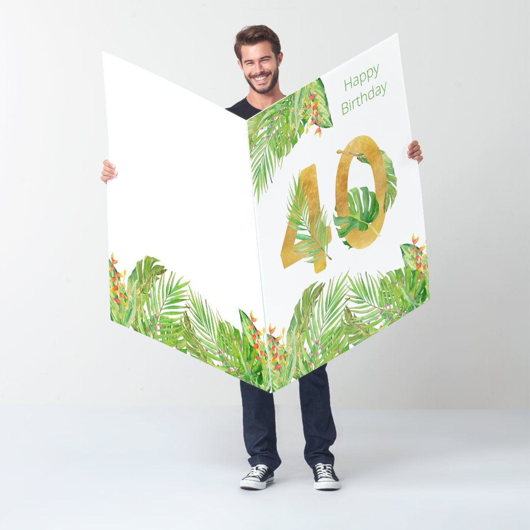 Happy 40th Birthday Tropical Leaf Jumbo Number 40 Card | Zazzle