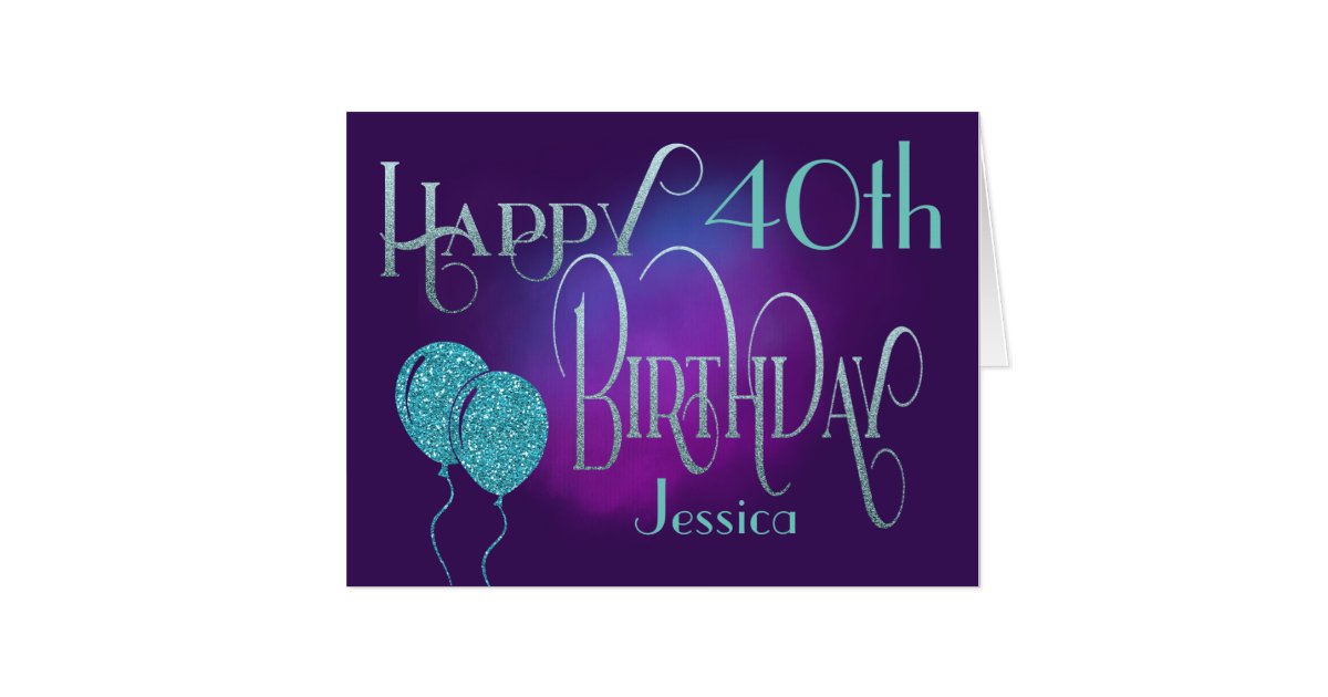 Happy 40th Name Purple Decorative Text Birthday Card | Zazzle