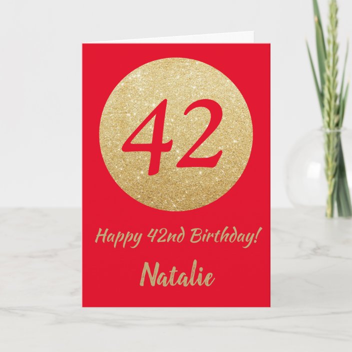 Happy 42nd Birthday Red and Gold Glitter Card | Zazzle