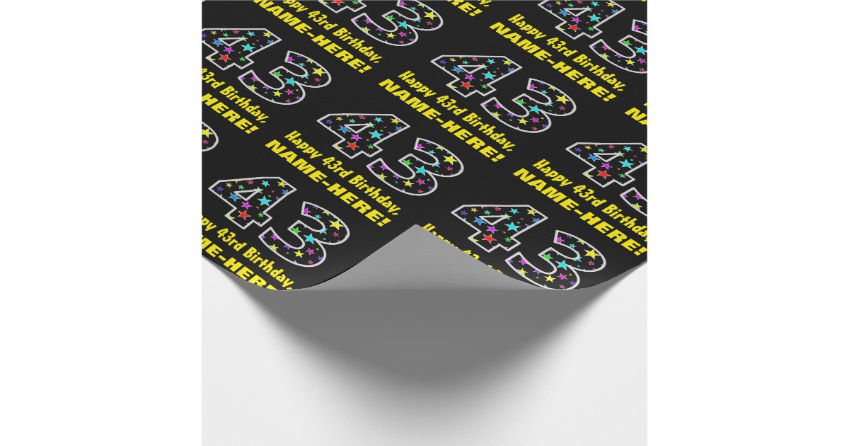 Happy 43rd Birthday, Fun Colorful Stars Pattern 43 Wrapping Paper | Zazzle