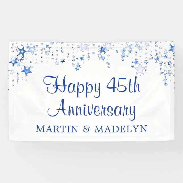 Happy 45th Anniversary Sapphire Blue Stars Banner | Zazzle