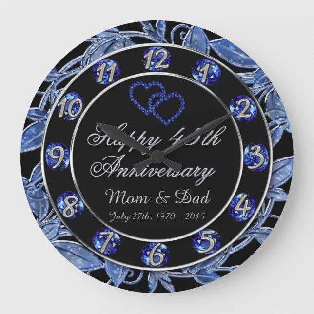 Happy 45th Anniversary Sapphire Leaf Numbers Large Clock | Zazzle