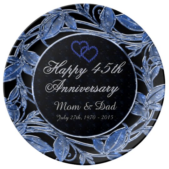 Happy 45th Anniversary Sapphire Metallic Leaves Plate | Zazzle.com