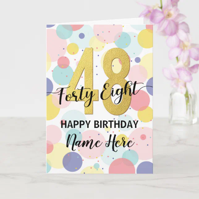 Happy 48th Birthday Pastel Rainbow Gold Woman Card | Zazzle