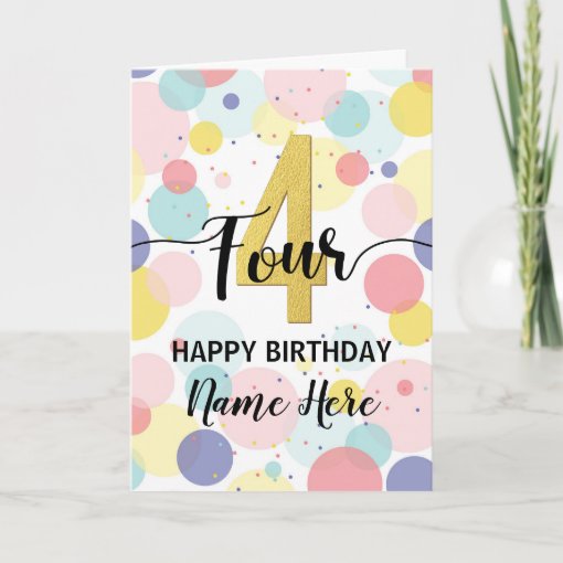 Happy 4th Birthday Pastel Rainbow Gold Woman Card | Zazzle