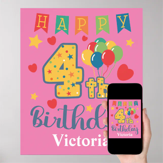Happy 4th Birthday Poster | Zazzle