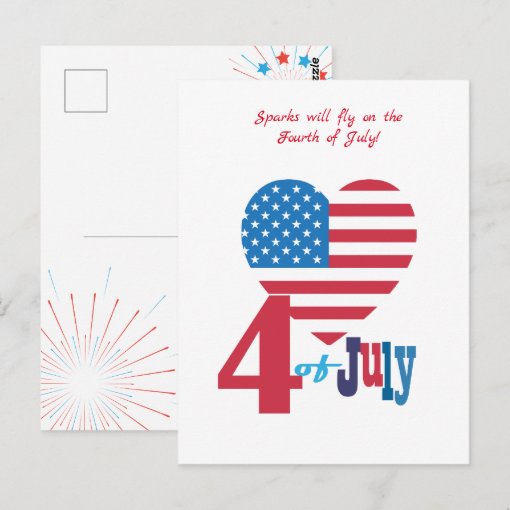 Happy 4th of July America USA Flag Patriotic Heart Postcard | Zazzle