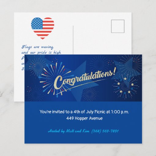 Happy 4th of July American USA Flag Congratulation Postcard | Zazzle