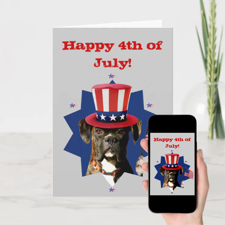 Happy 4th of July boxer dog greeting card | Zazzle