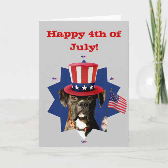 Happy 4th of July boxer dog greeting card | Zazzle