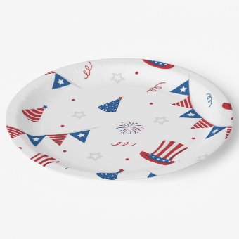 Happy 4th of July Cute Party Pattern Paper Plates | Zazzle
