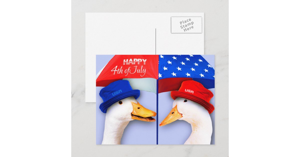 Happy 4th of July. Funny Patriotic Ducks Postcard | Zazzle