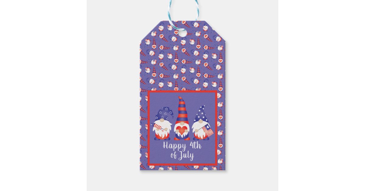 Happy 4th of July Gnomes Red White Blue Gift Tags | Zazzle