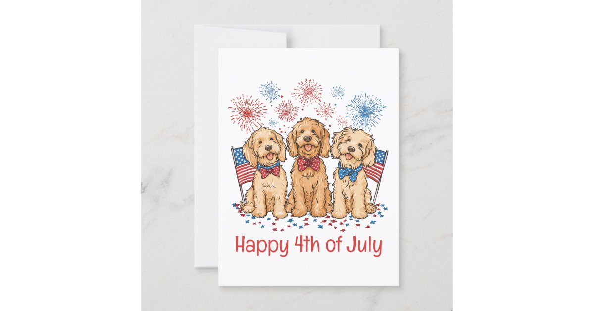 Happy 4th Of July Goldendoodle Dogs Fireworks Postcard | Zazzle