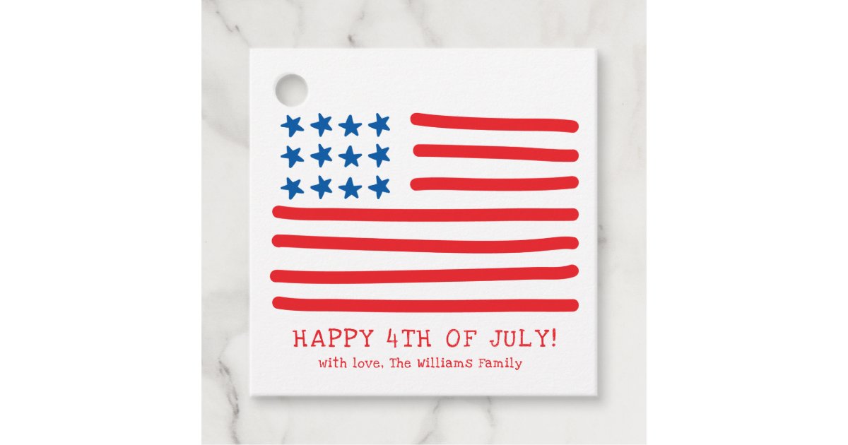 Happy 4th of July | Hand Drawn American Flag Favor Tags | Zazzle