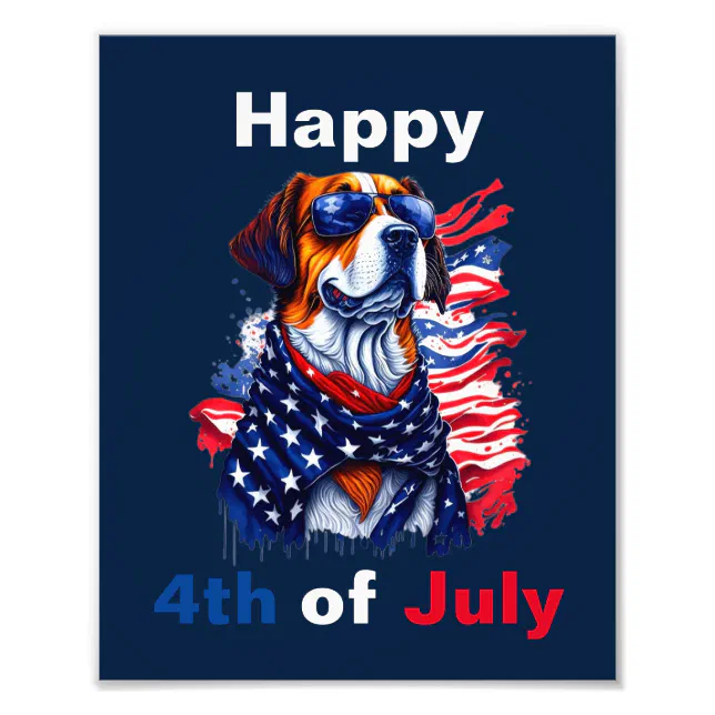 Happy 4th of July Patriotic dog American Flag Photo Print | Zazzle