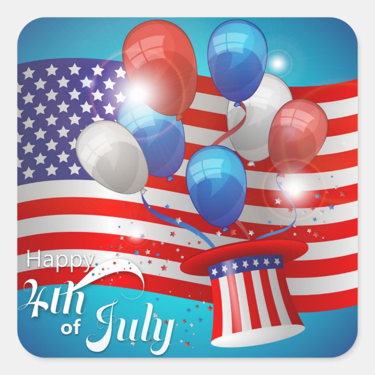 Happy 4th of July Patriotic Square Sticker | Zazzle