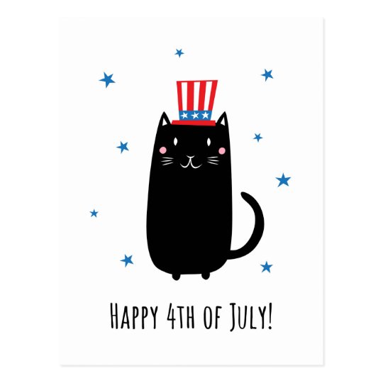 Happy 4th of July postcard with cute, black cat | Zazzle.com