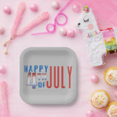 Happy 4th of July Shimmer Word Art Paper Plates | Zazzle