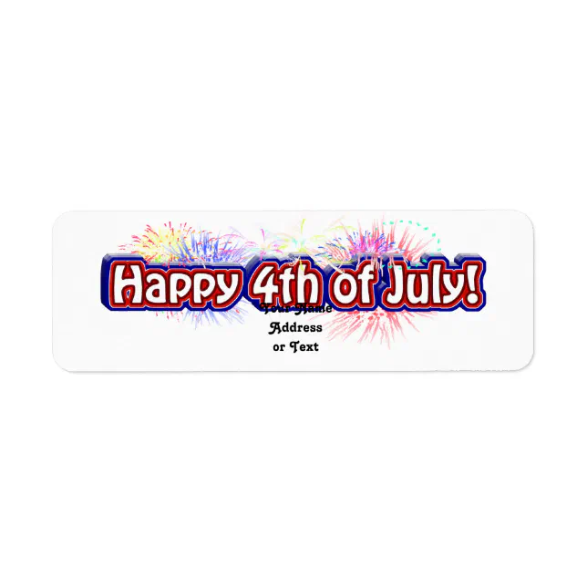 Happy 4th of July Text Design w/Fireworks Label | Zazzle