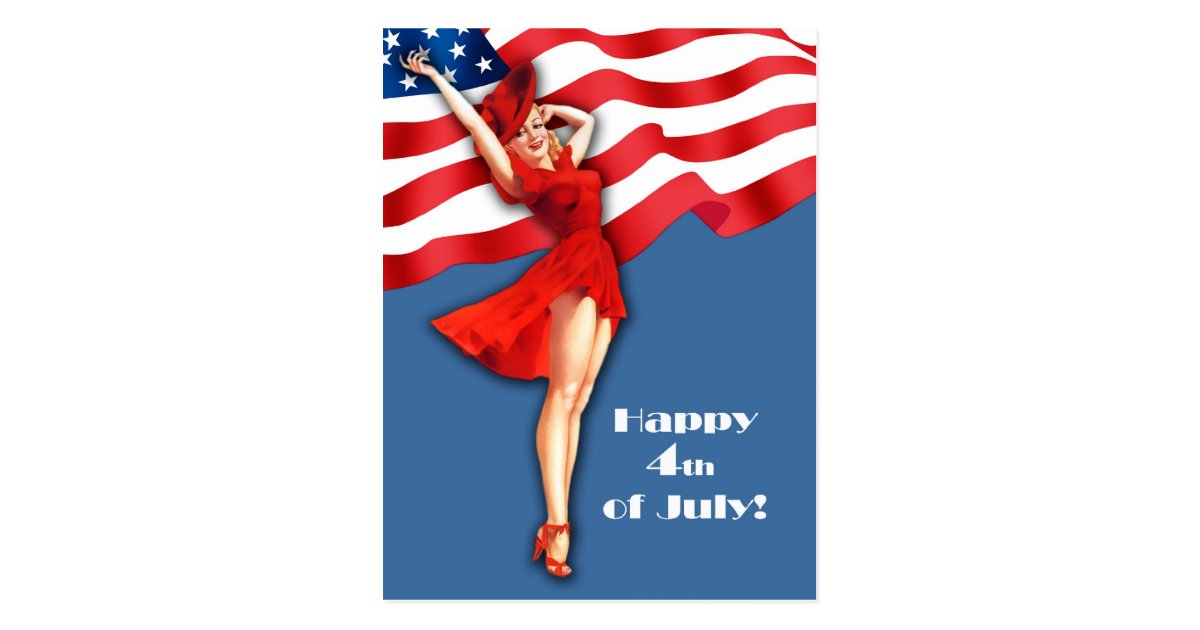 Happy 4th of July. Vintage Pin-up Design Postcards | Zazzle.com