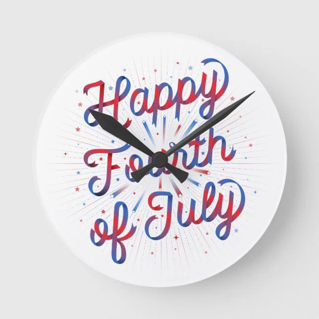Happy 4th of July Wall Clock (Red/Blue Gradient) | Zazzle