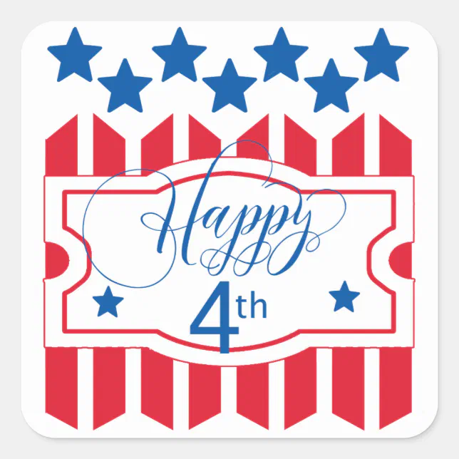 Happy 4th Stars and Stripes ID138 Square Sticker | Zazzle
