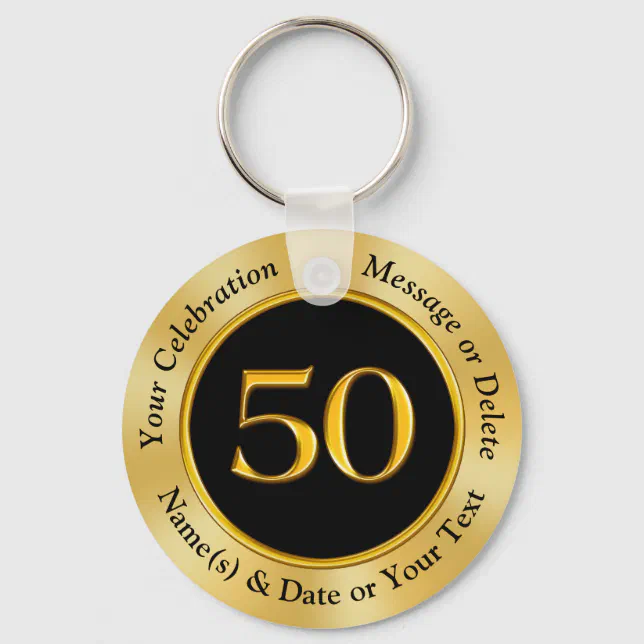 Happy 50th Anniversary Favor Ideas, Black and Gold Keychain | Zazzle