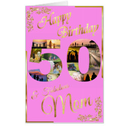 Happy 50th Birthday Card for Mom-Number 50 Collage | Zazzle