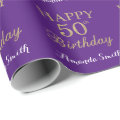 Happy 50th Birthday Gold Glitter and Purple Wrapping Paper | Zazzle