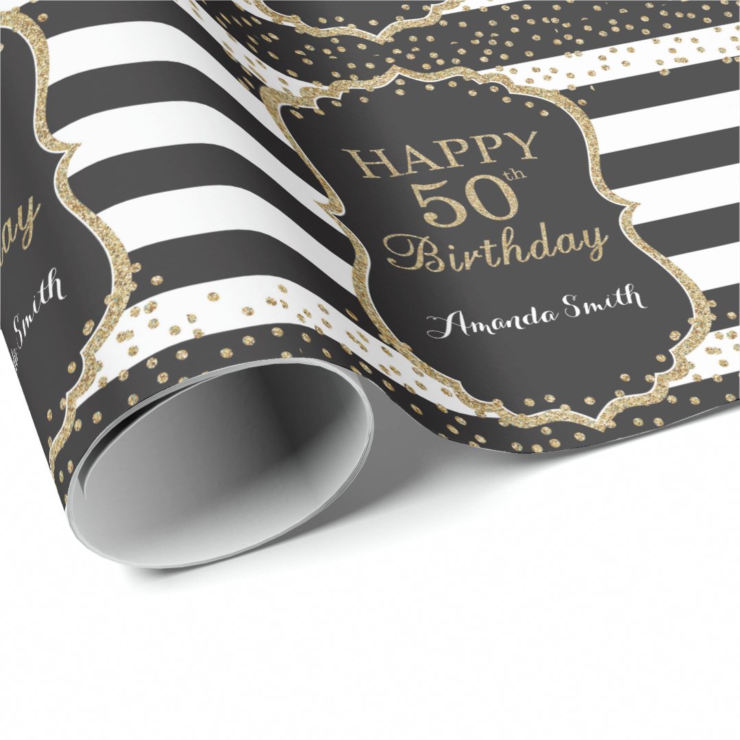 Happy 50th Birthday Gold Glitter Wrapping Paper | Zazzle