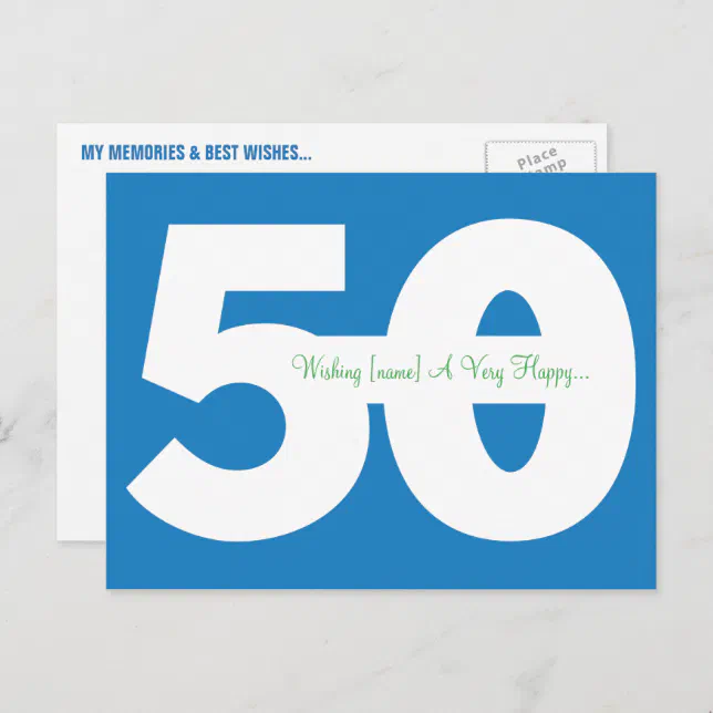 Happy 50th Birthday Milestone Postcards - in Blue | Zazzle