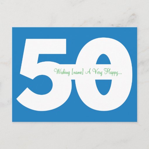 Happy 50th Birthday Milestone Postcards - in Blue | Zazzle