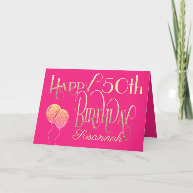 Happy 50th Birthday Name Decorative Script Gold Card | Zazzle