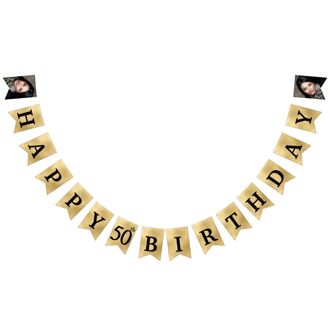 Happy 50th Birthday Photo Gold Bunting Flags | Zazzle