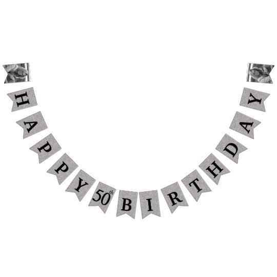 Happy 50th Birthday Photo Silver Glitter Bunting Flags | Zazzle.com