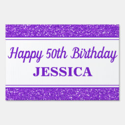 Happy 50th Birthday Purple Glitter Sign | Zazzle