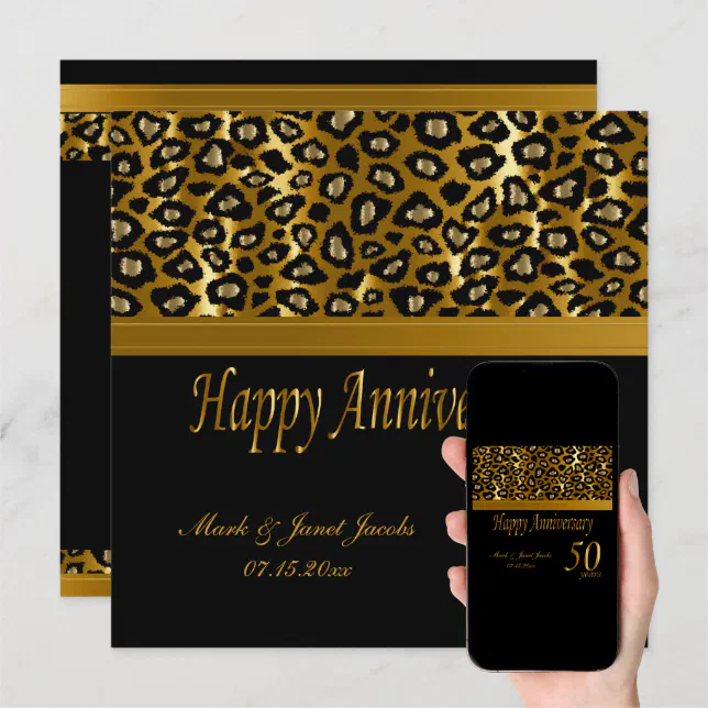 Happy 50th Golden Anniversary | Leopard Pattern Invitation | Zazzle
