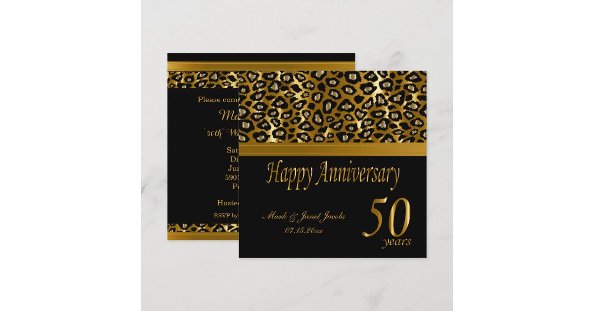 Happy 50th Golden Anniversary | Leopard Pattern Invitation | Zazzle