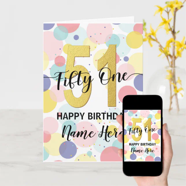 Happy 51st Birthday Pastel Rainbow and Gold Girl Card | Zazzle