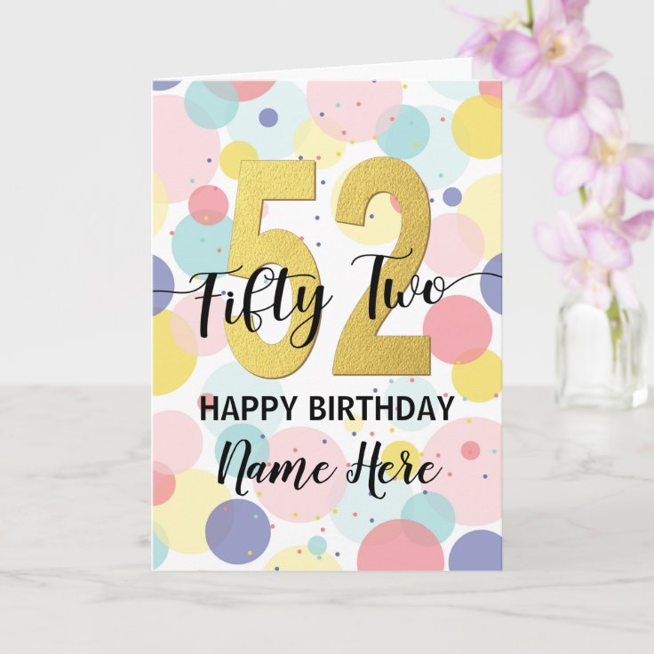 Happy 52nd Birthday Pastel Rainbow Gold Woman Card | Zazzle