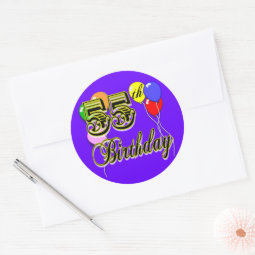Happy 55th Birthday Celebration Classic Round Sticker | Zazzle