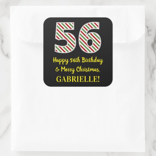 Happy 56th Birthday & Merry Christmas, Custom Name Square Sticker | Zazzle