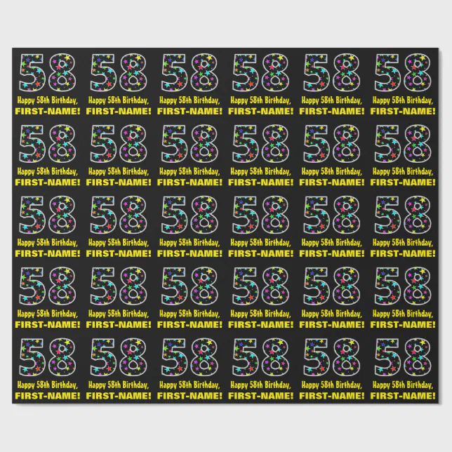 Happy 58th Birthday, Fun Colorful Stars Pattern 58 Wrapping Paper | Zazzle