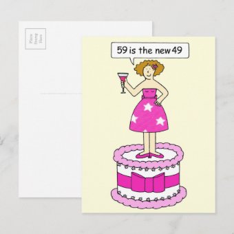Happy 59th Birthday 59 is the New 49 Cartoon Invitation Postcard | Zazzle